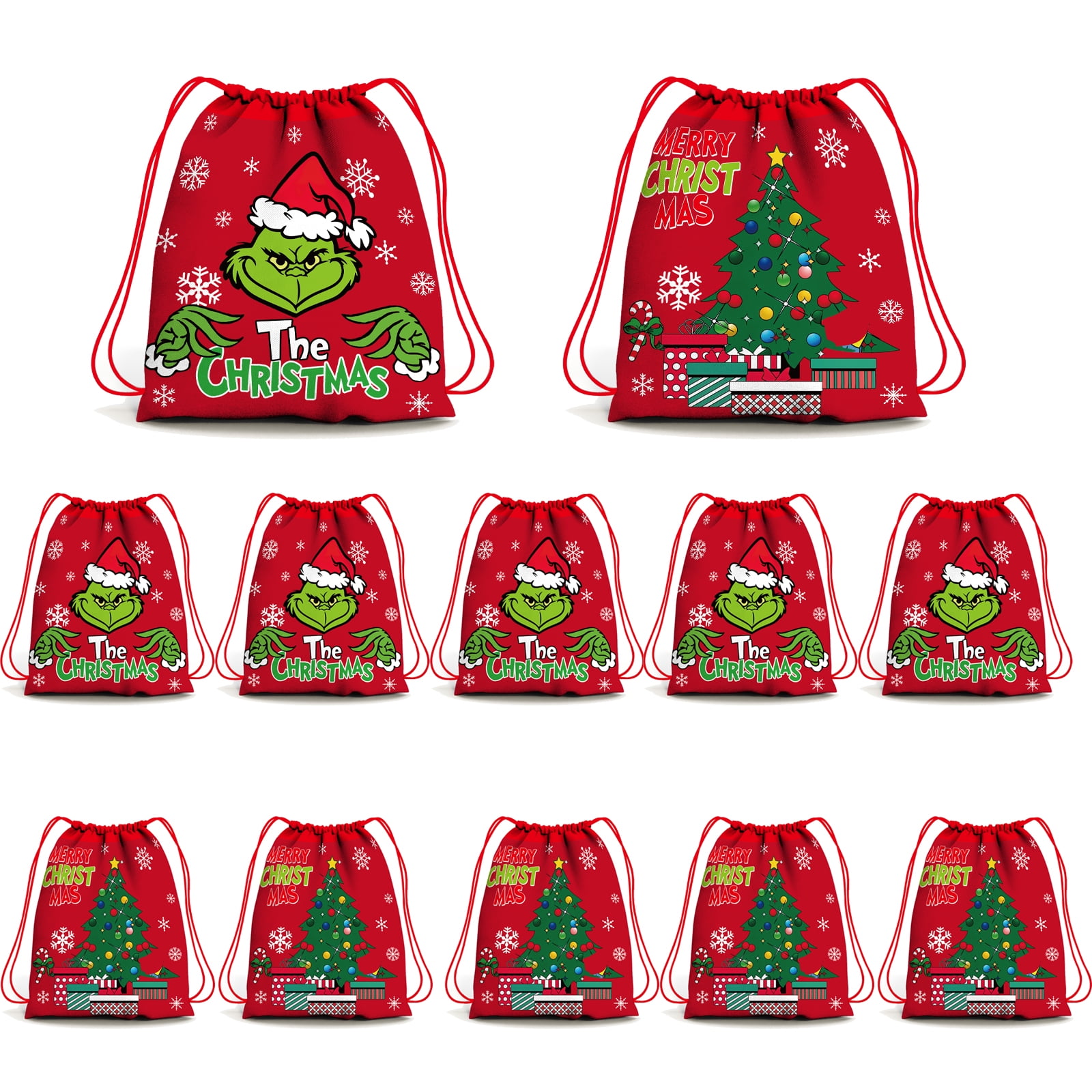 12pcs Christmas Party Drawstring Bag Reusable Xmas Non-Woven Gift ...