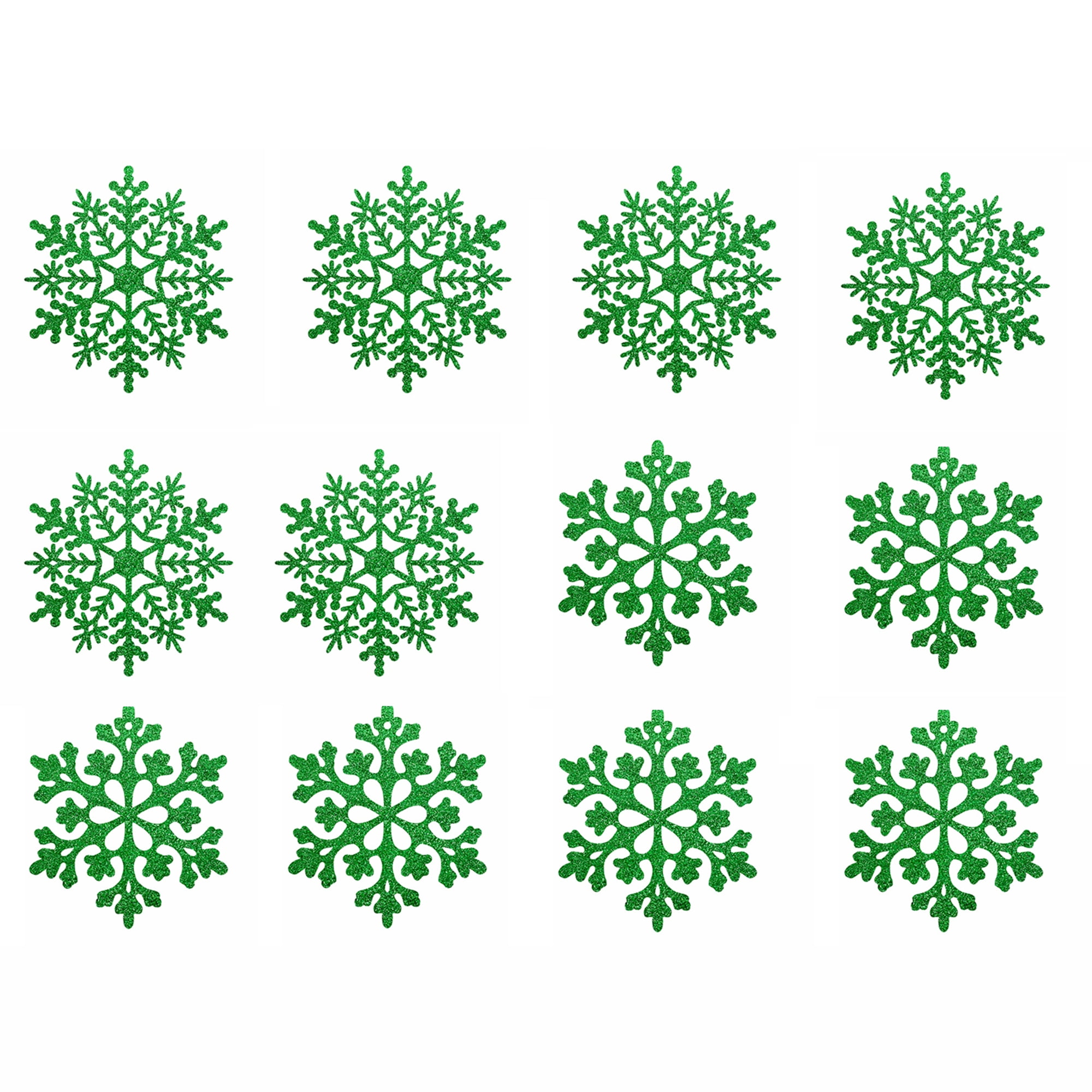 12pcs Christmas Silver Snowflake Ornaments Plastic Glitter Snow Flakes ...