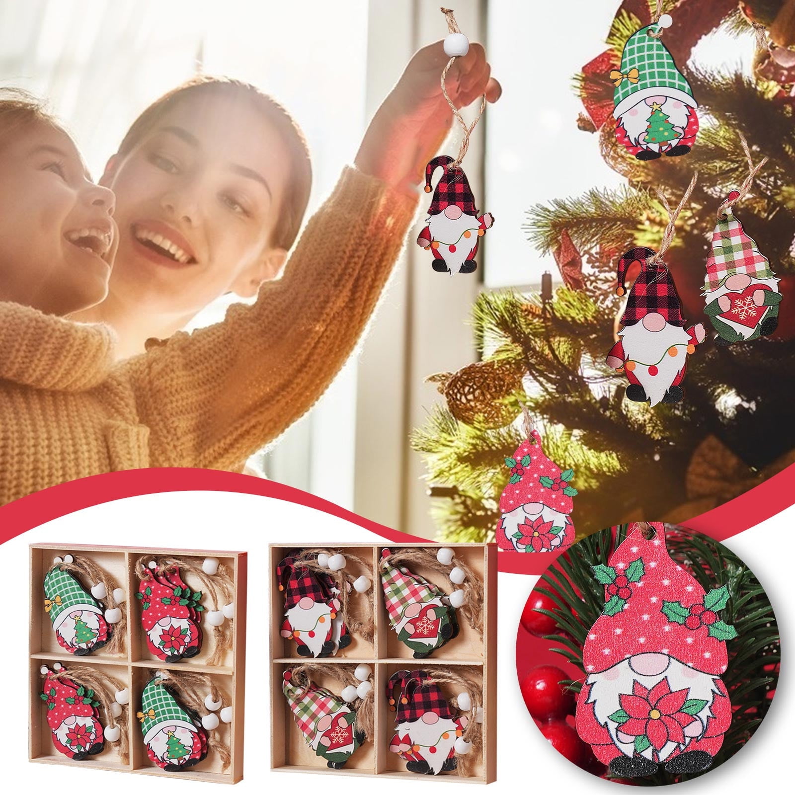 12pcs Christmas Wooden Gift Box Ornament Set – Creative Crafts for Tree ...