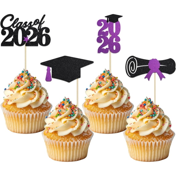 12pcs Class of 2026 Graduation Cupcake Toppers (Mixed Glitter ...