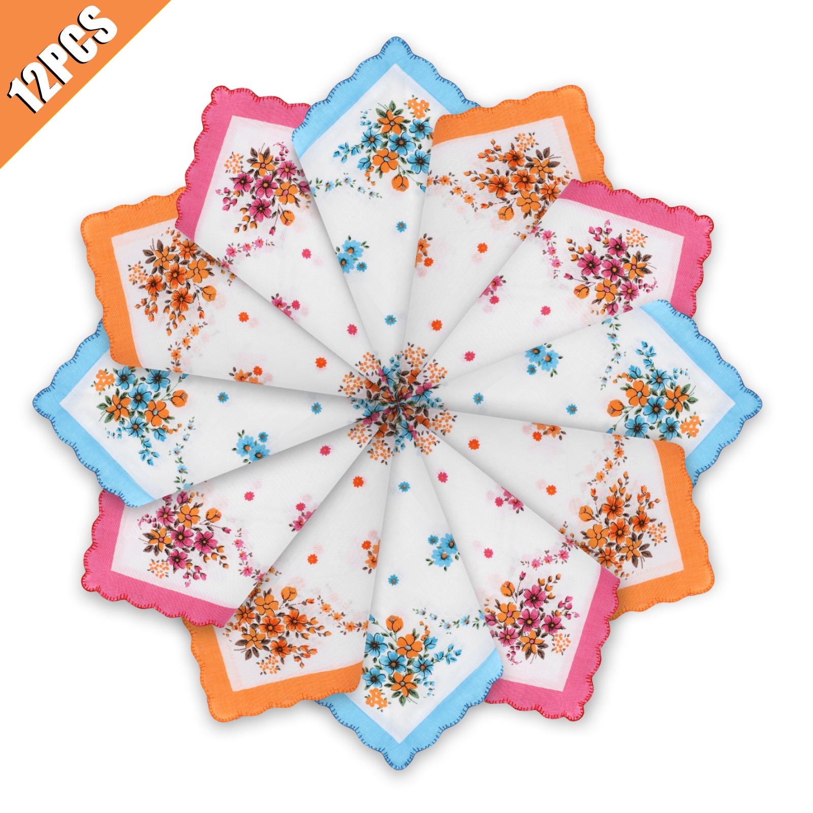 TSV 12pcs Soft Cotton Handkerchiefs, Classic Floral Print, 11.8''x11.8 ...
