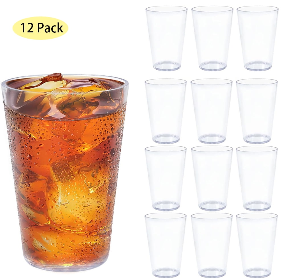 12pcs Clear Restaurant Drinking Glass Set, Dishwasher Safe, Reusable ...