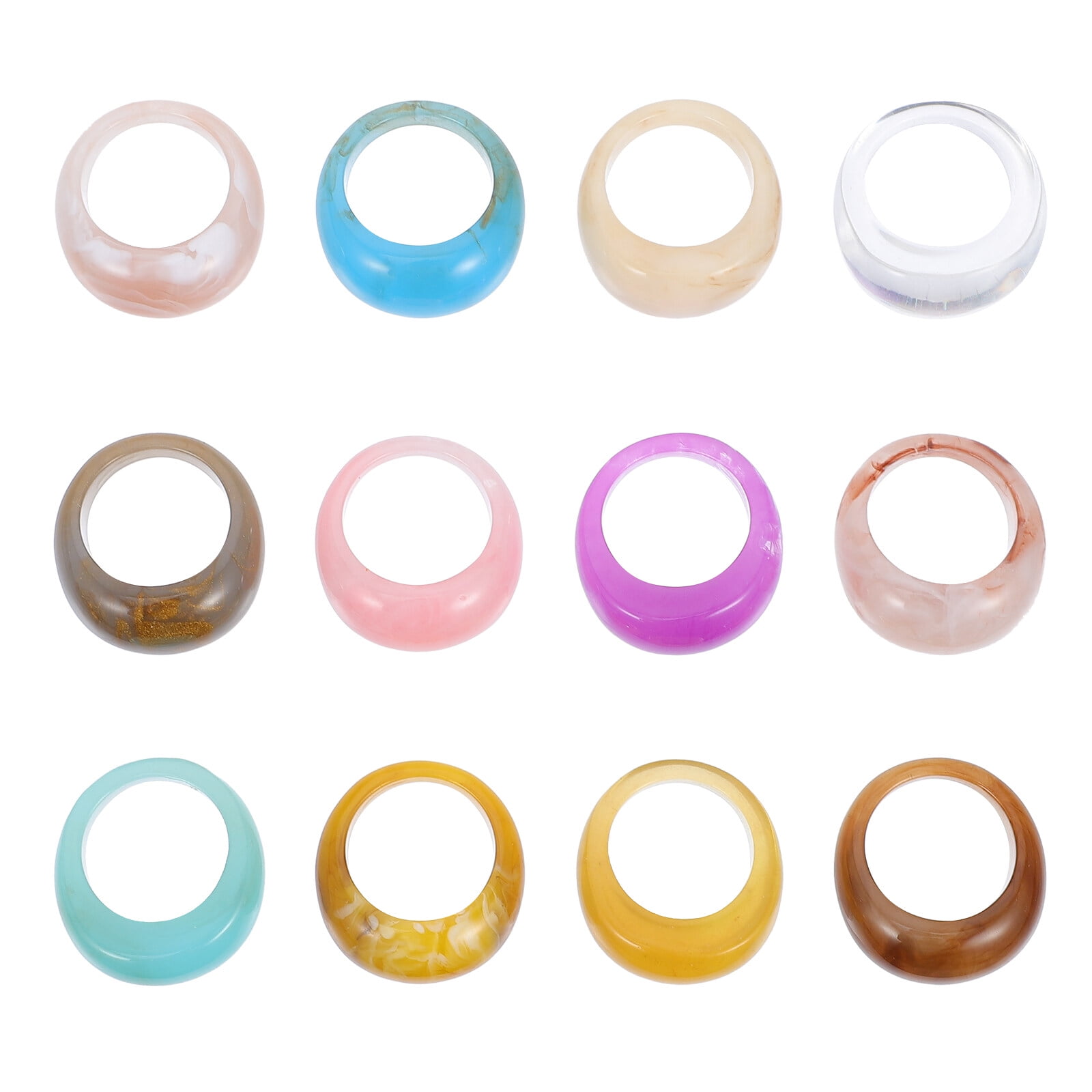 12pcs Colorful Wide Thick Dome Knuckle Finger Joint Rings Vintage Resin ...