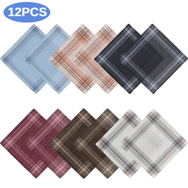 TSV Multipack of 12 Soft Cotton Plaid Handkerchiefs for Men, 14''x14 ...