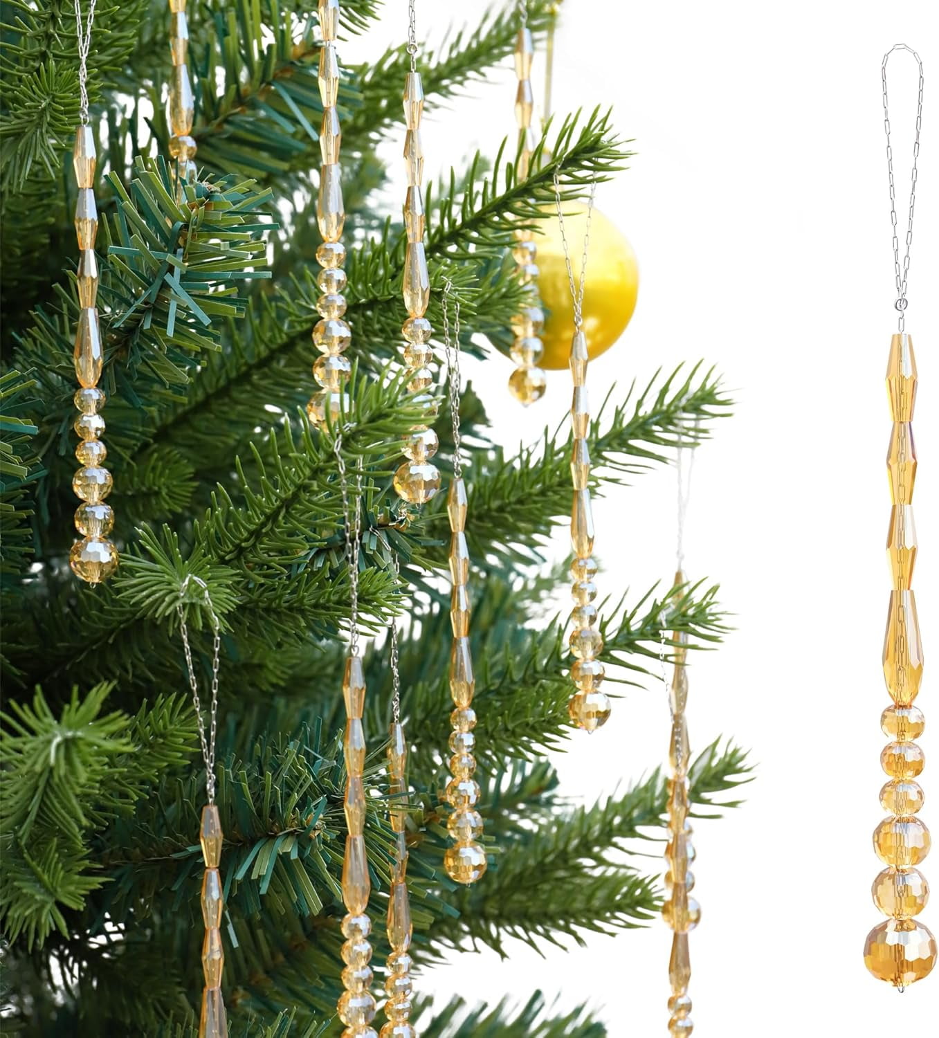 12pcs Crystal Icicle Christmas Tree Ornaments, Glass Beads Hanging ...