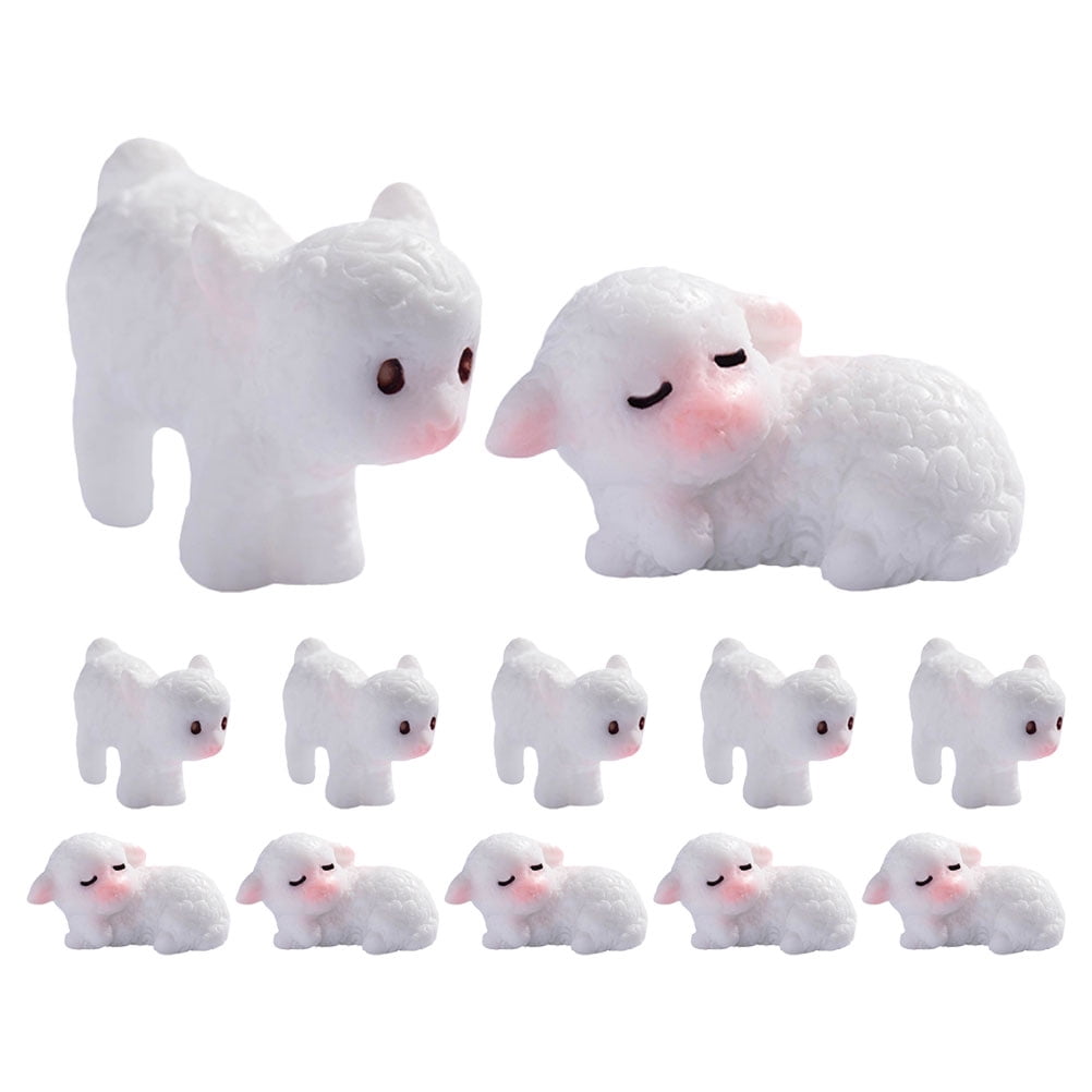 12pcs Cute Cartoon Sheep Figurines Miniature Animal Ornaments Resin ...