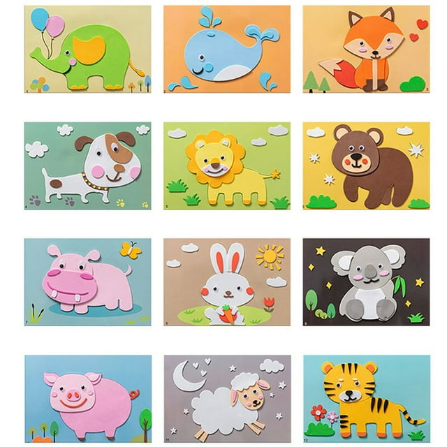 12pcs DIY Kids Animal Handmade Stickers Children's Animal 3D Stickers ...