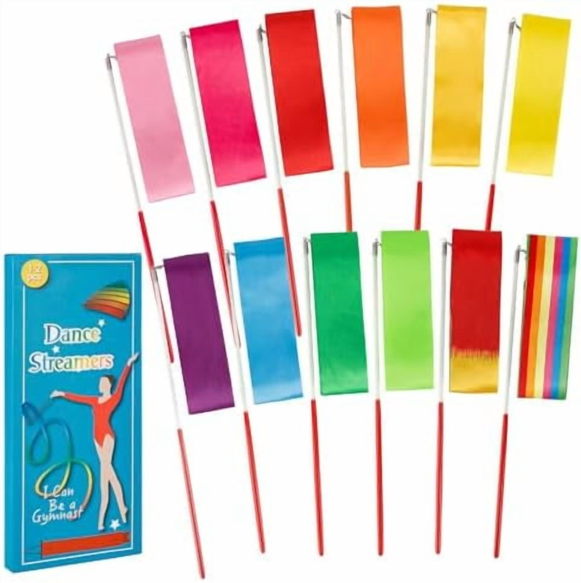12pcs Dance Ribbons, Rainbow Gymnastics Ribbon Wands for Kids Dancer ...
