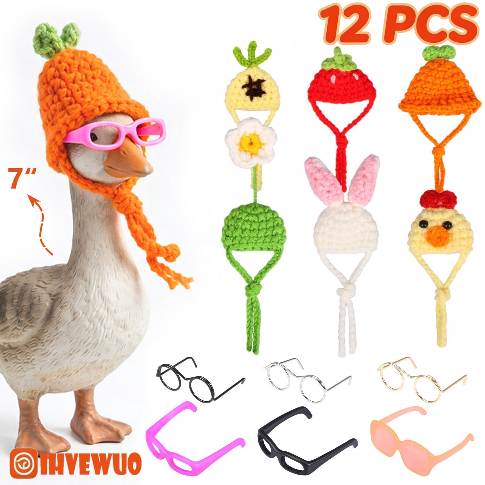 12 Pcs 7 Inch Desk Goose Outfits, Mini Knitting Hats and Sunglasses ...