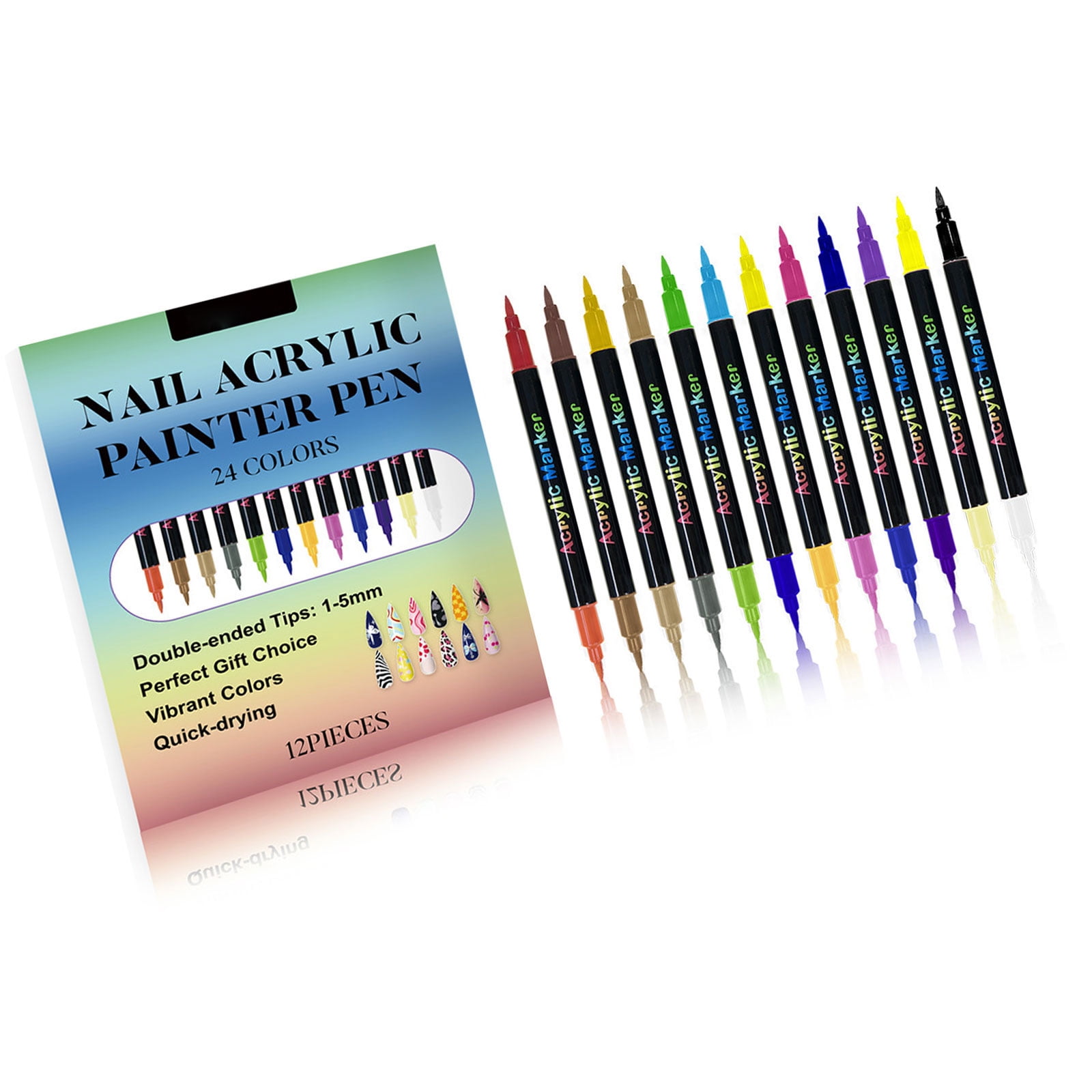 12pcs Double Tip Nails Art Pens 24 Color with Quick Dry Technology for ...