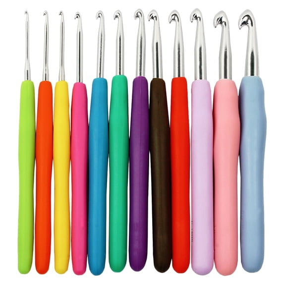 12pcs Ergonomic Handle Crochet Hooks Set Soft Needles Craft Sewing ...