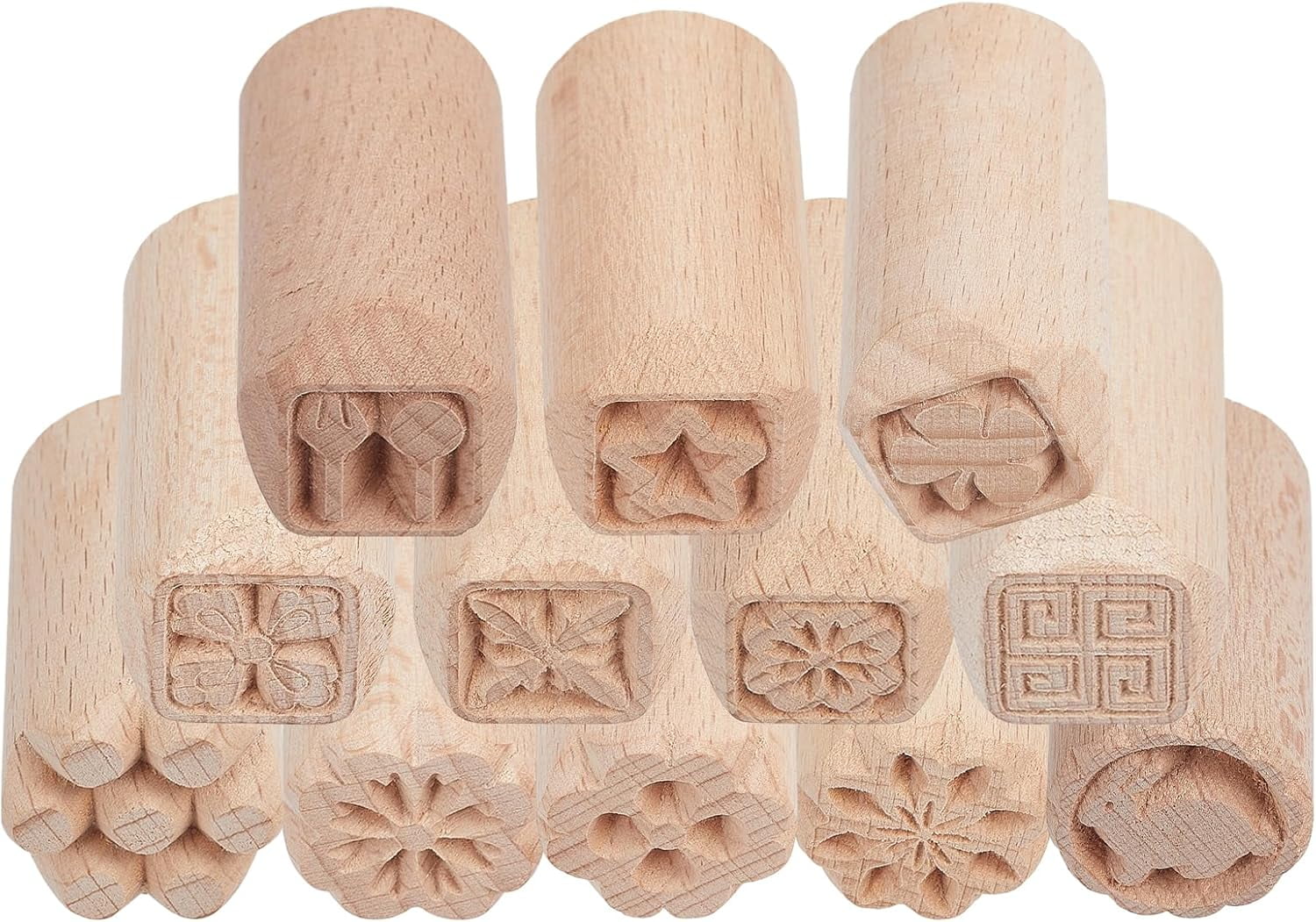 12pcs Floral Wooden Pottery Clay Stamp Set Column Wooden Stamps for ...