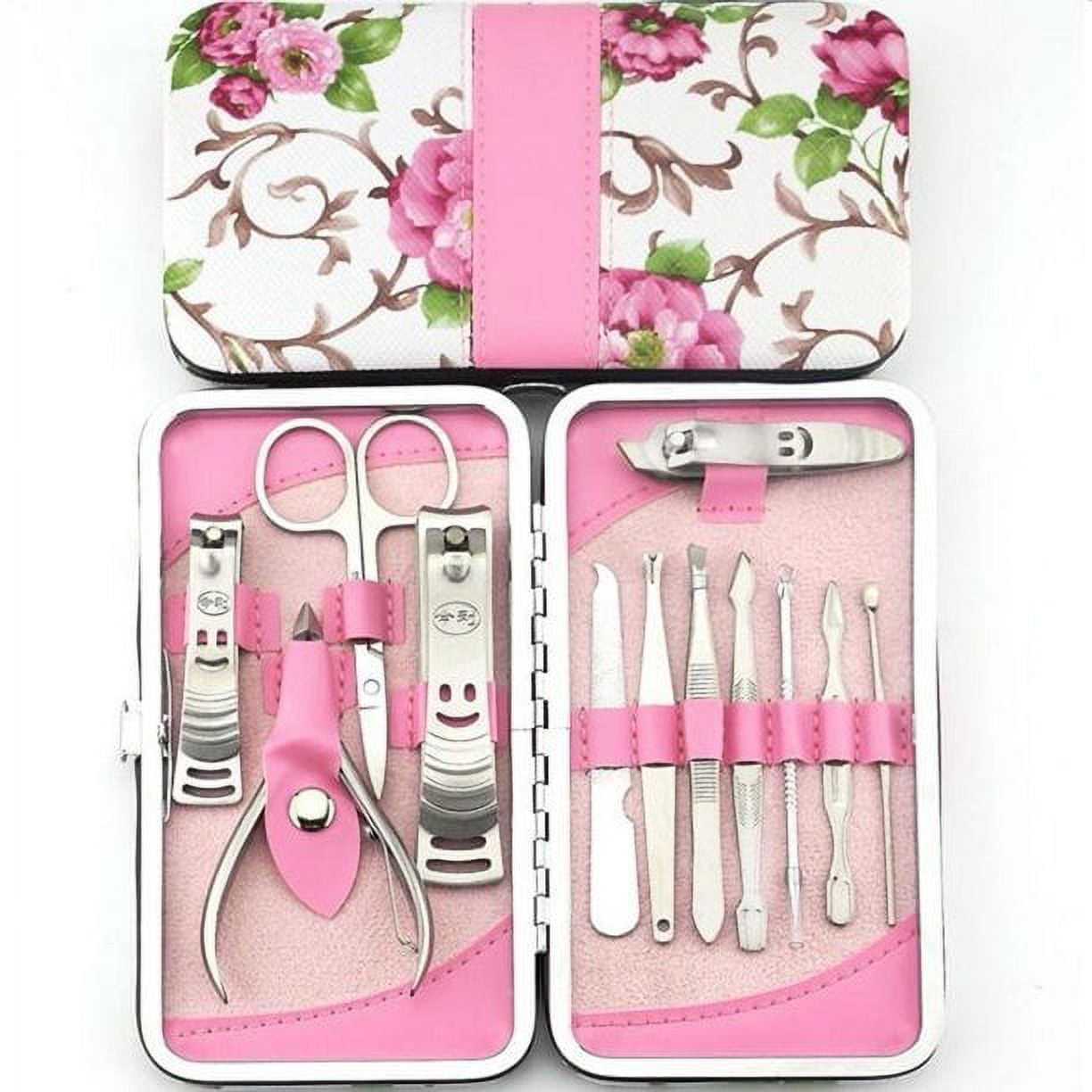 12pcs Flower Series Stainless Steel Manicure Set, Nail Care Kit with PU ...
