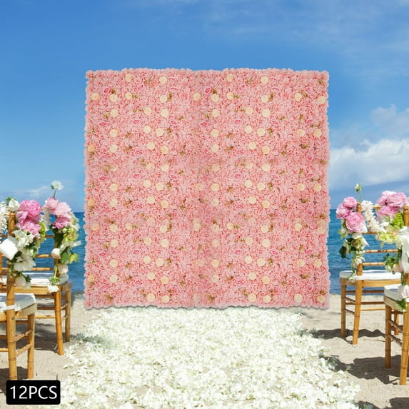 12pcs Flower Wall Panel Artificial Flower Wall Background Silk Rose ...