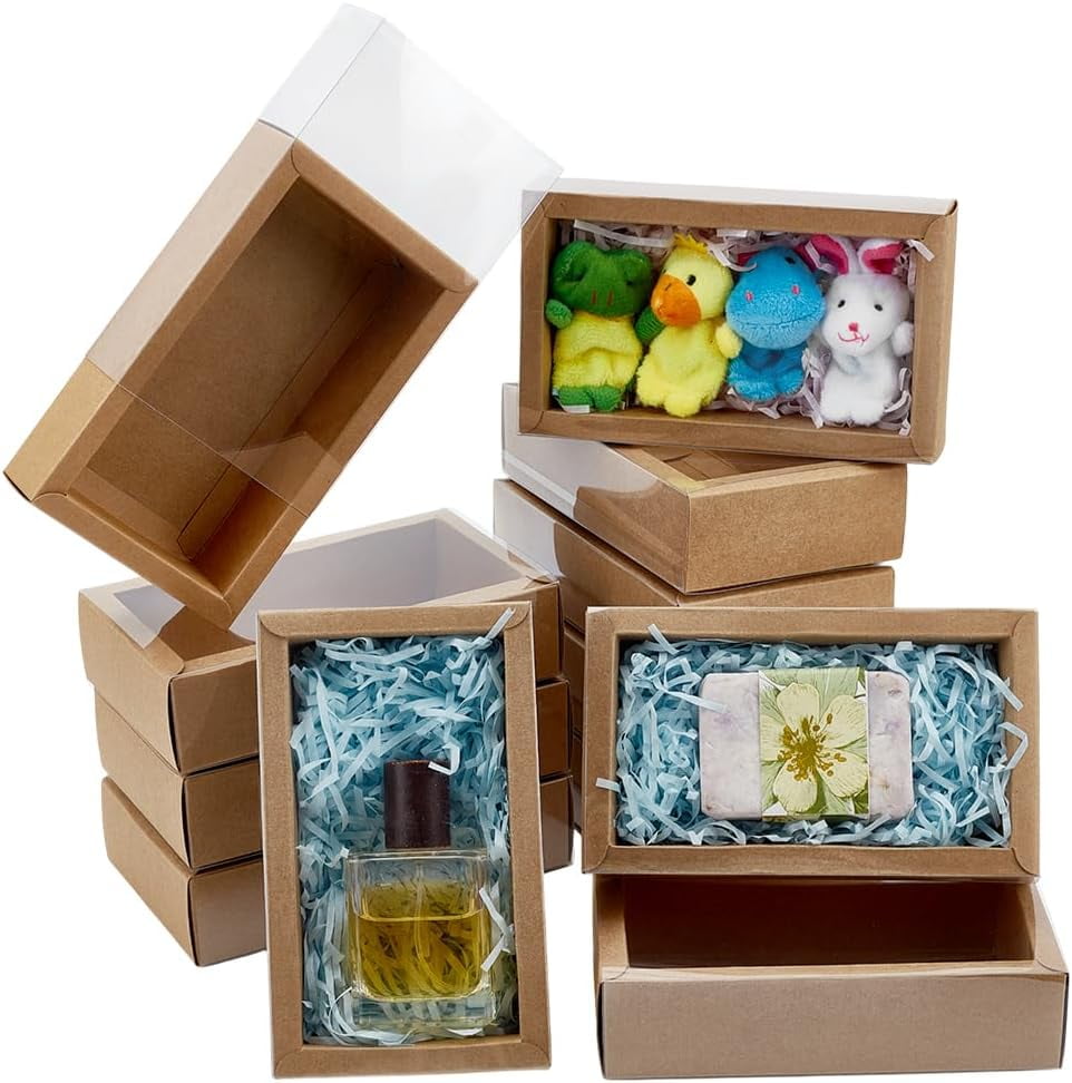 12pcs Foldable Creative Kraft Paper Drawer boxes with Clear PVC Cover ...