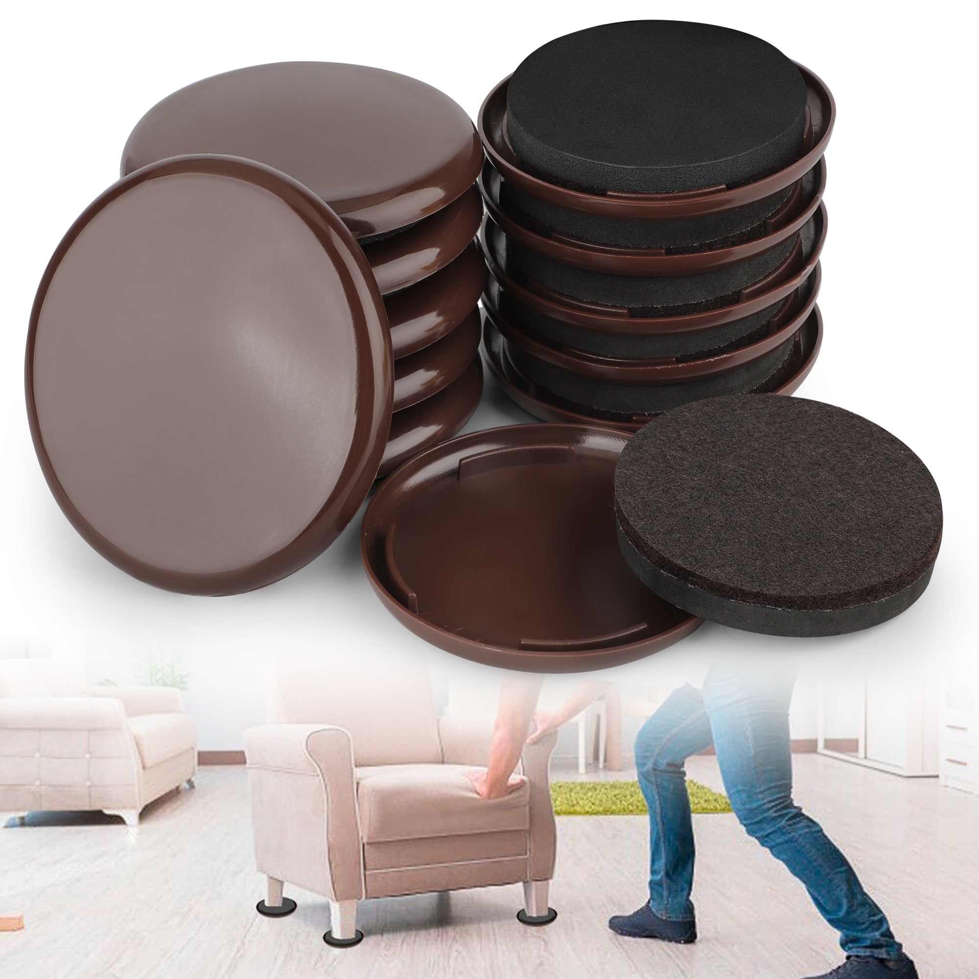TSV 12pcs Furniture Sliders, 3.5'' Reusable Heavy-Duty Felt Pads, Glide ...