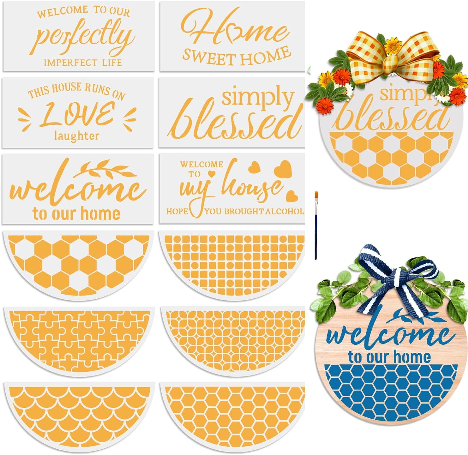 12pcs Geometry Welcome Stencils for Painting On Wood Sign 12" Half ...