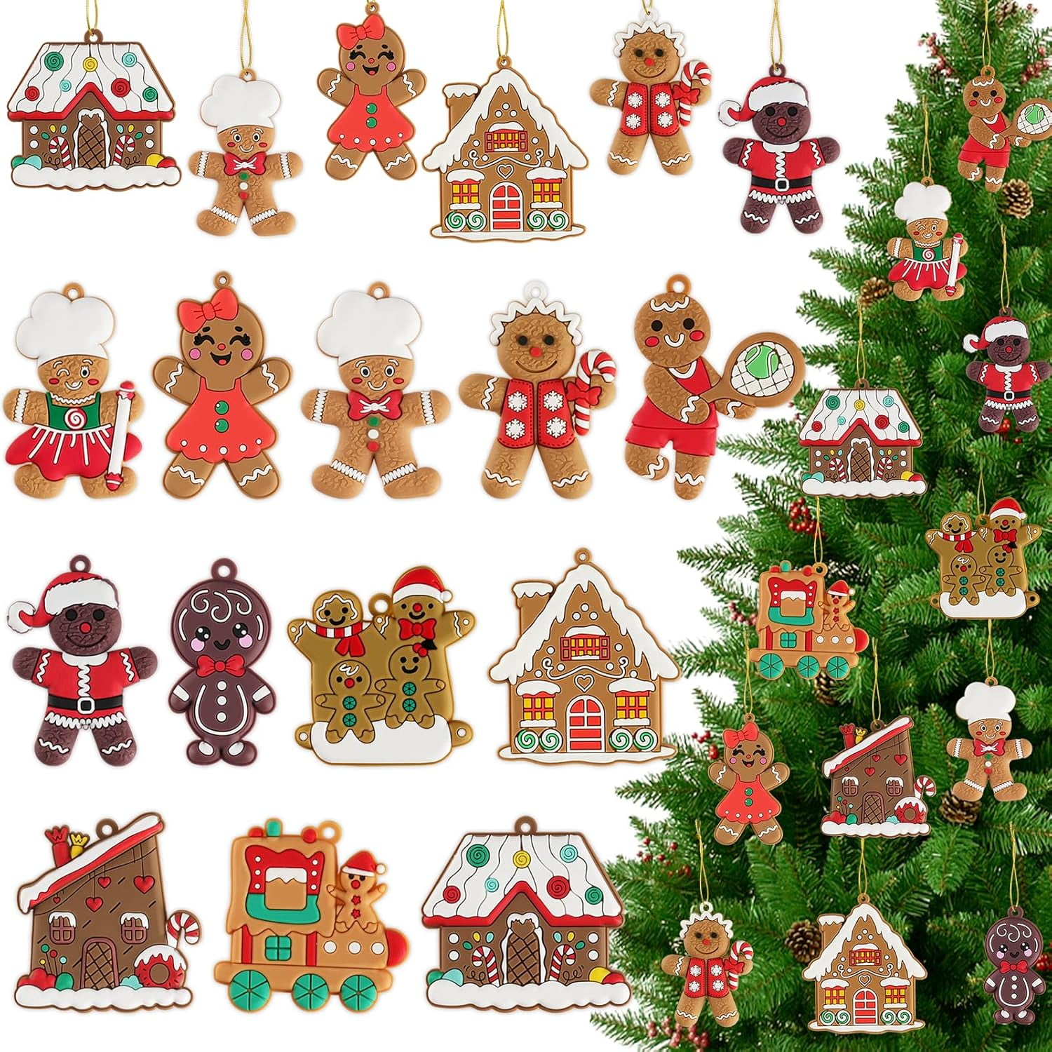 12pcs Gingerbread Man Ornaments for Christmas Tree, Assorted ...