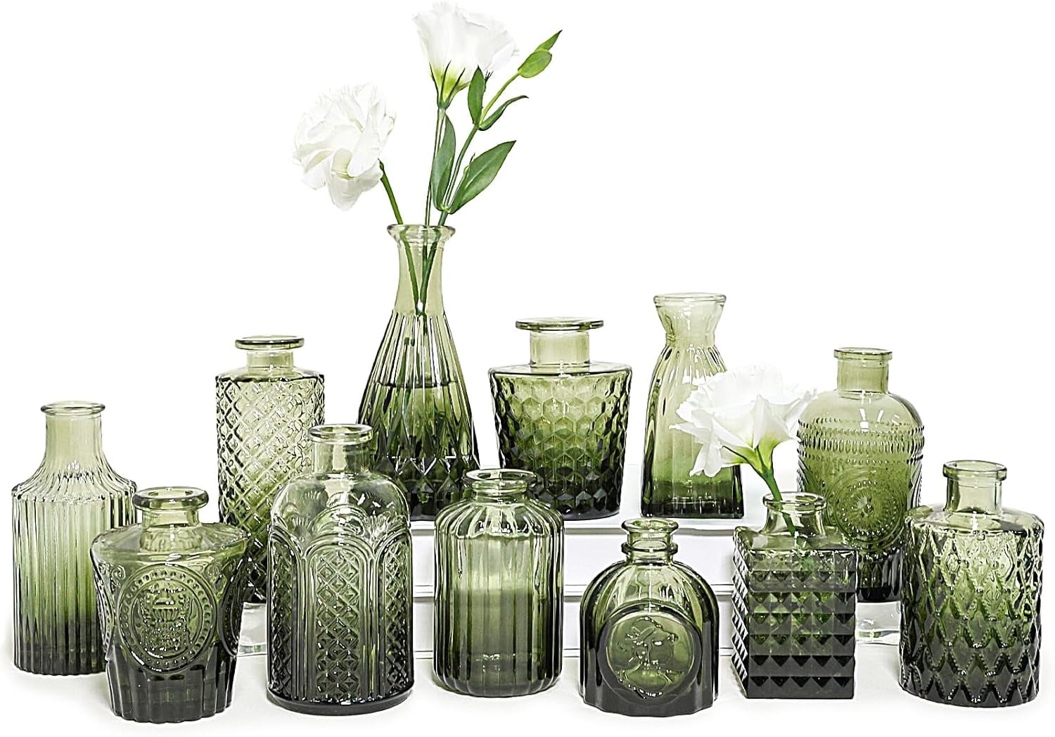 12pcs Glass Bud Vase Set, Small Green Flower Vases for Centerpieces in ...