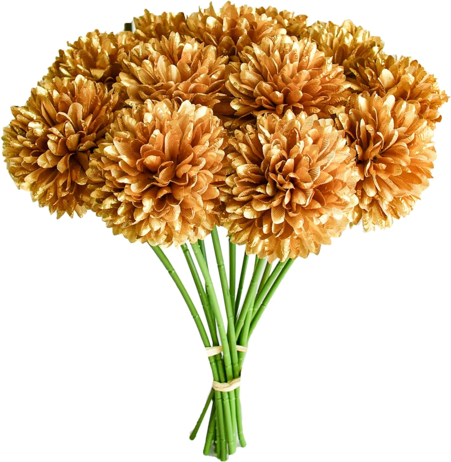 12pcs Gold Fake Flowers 12" Artificial Chrysanthemum Ball Silk Flowers ...