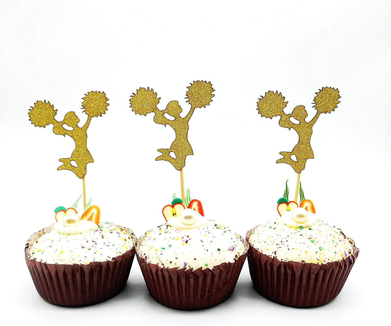 12pcs Gold Glitter Cheerleading Cupcake Toppers Gymnastics Cupcake ...