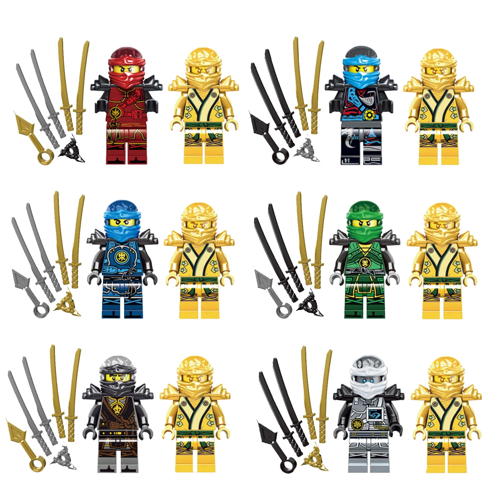 12pcs Gold Ninja Action Figures Minifigures Building Blocks Toys Set ...