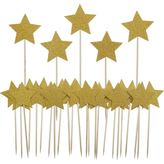 12pcs Gold Star Cake Cupcake Decorations Toppers Picks Supplies ...