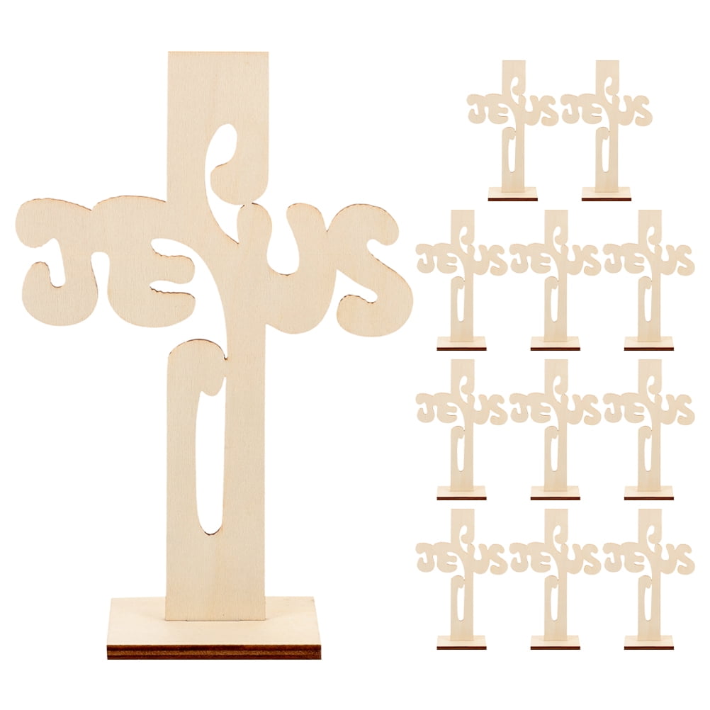 12pcs Graffiti Planks Unfinished Wood Cutouts Cross Slice Wood Craft ...