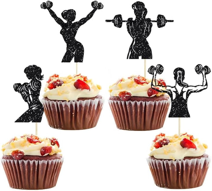 12pcs Gym Theme Cupcake Toppers Love Gym Dumbbells Kettlebells Stay ...