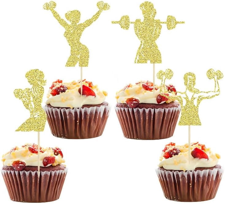 12pcs Gym Theme Cupcake Toppers Love Gym Dumbbells Kettlebells Stay ...