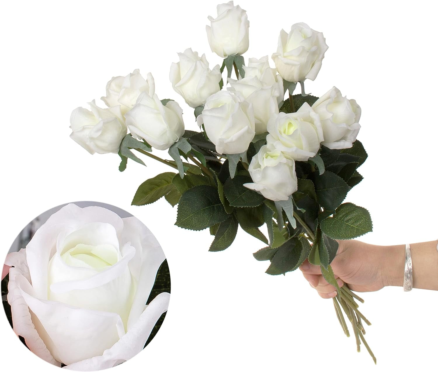 12pcs Half Opened Artificial Rose Buds,17 Inch Real Touch Silk Roses ...