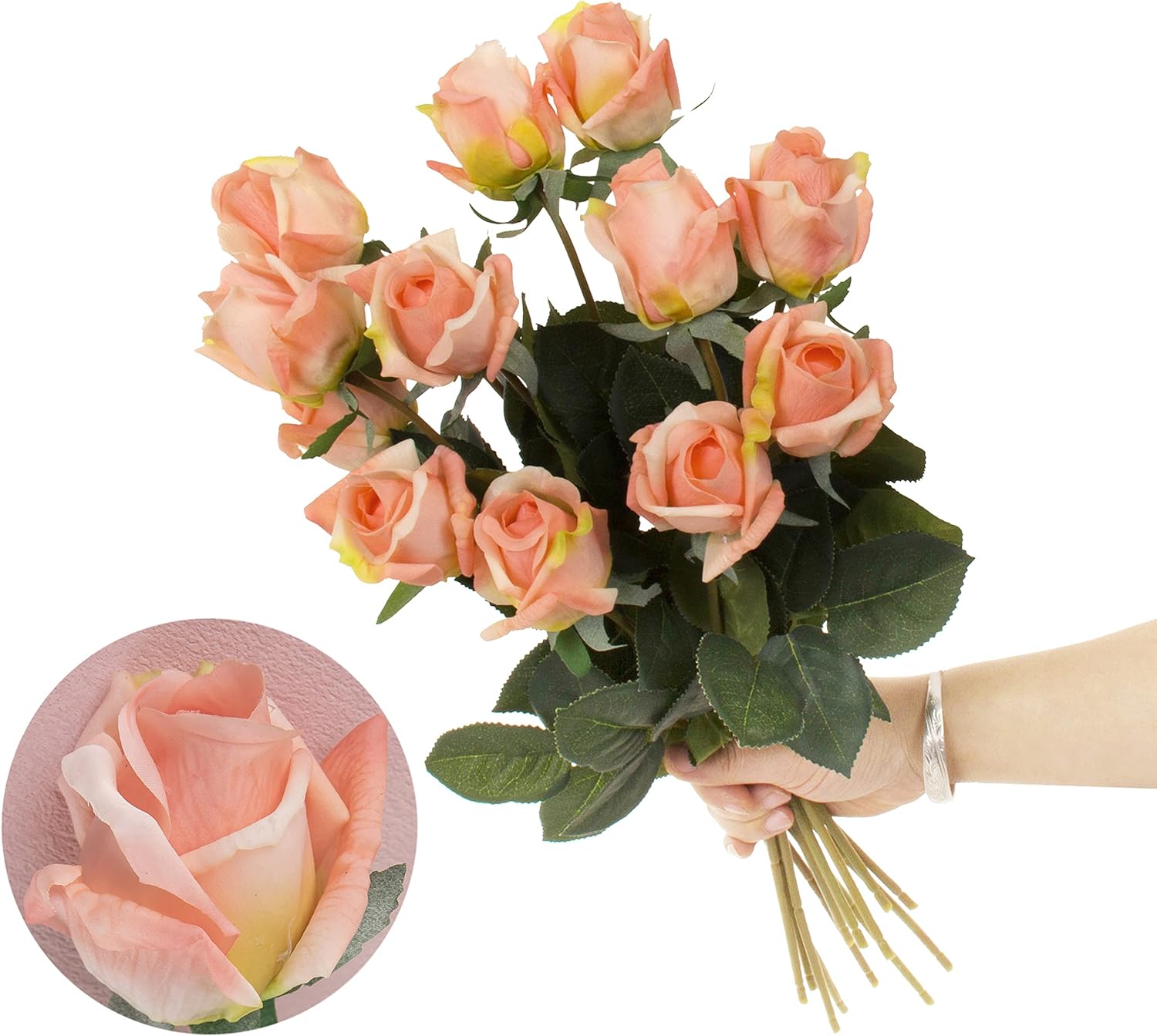 12pcs Half Opened Artificial Rose Buds,17 Inch Real Touch Silk Roses ...