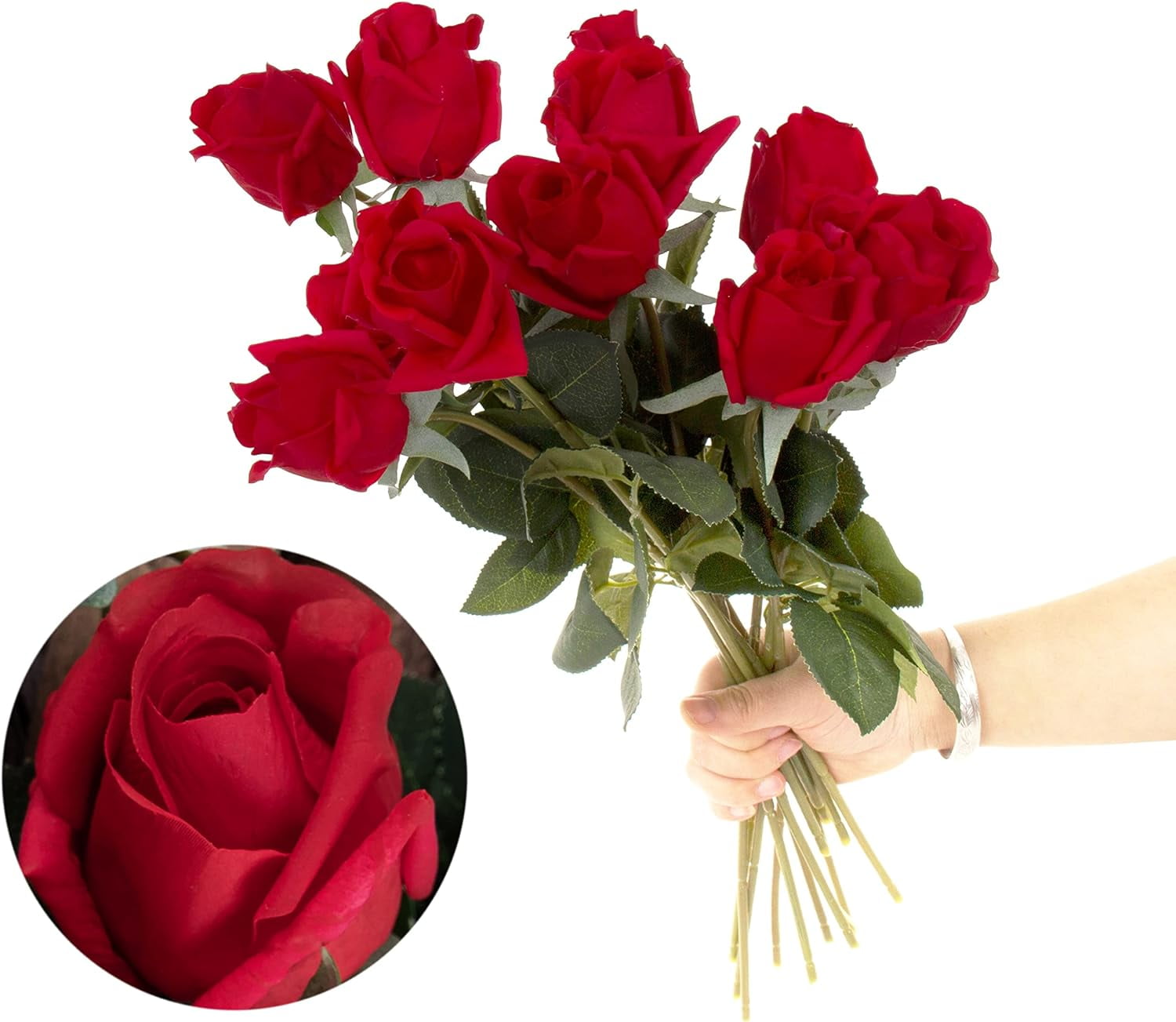 12pcs Half Opened Artificial Rose Buds,17 Inch Real Touch Silk Roses ...