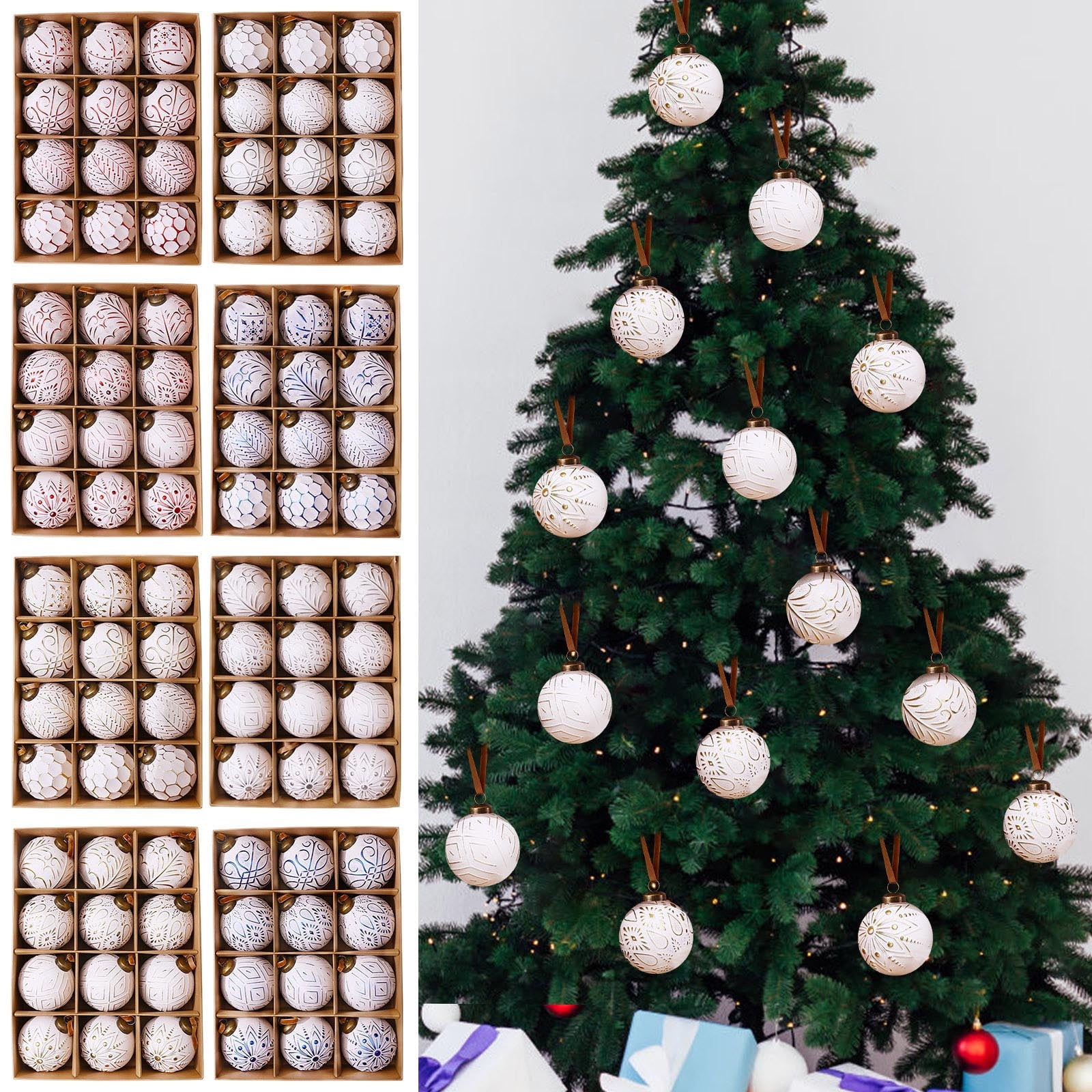 12pcs Hand-Painted Christmas Balls - 3.14in Colorful Ornaments for ...