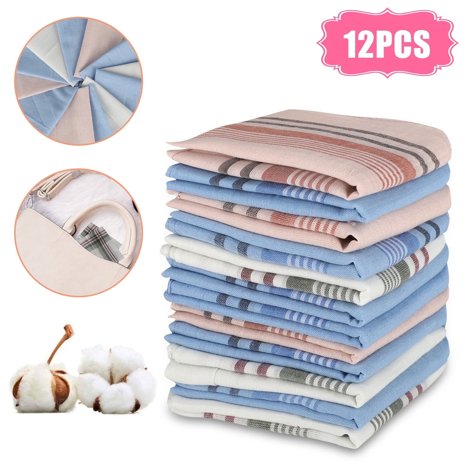 Lingsida 12pcs Men's Handkerchiefs, 100% Cotton, Multicolor Plaid, 15 ...