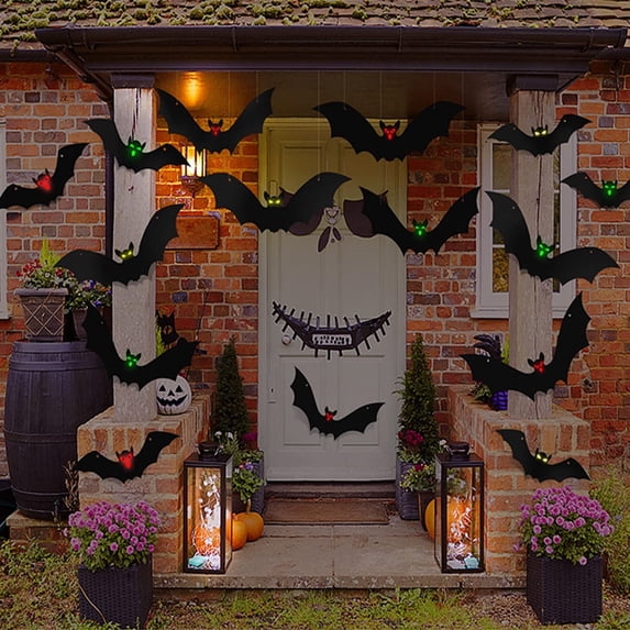 12pcs Hanging Bats & Spiders Halloween Decorations Outdoor, 3D ...