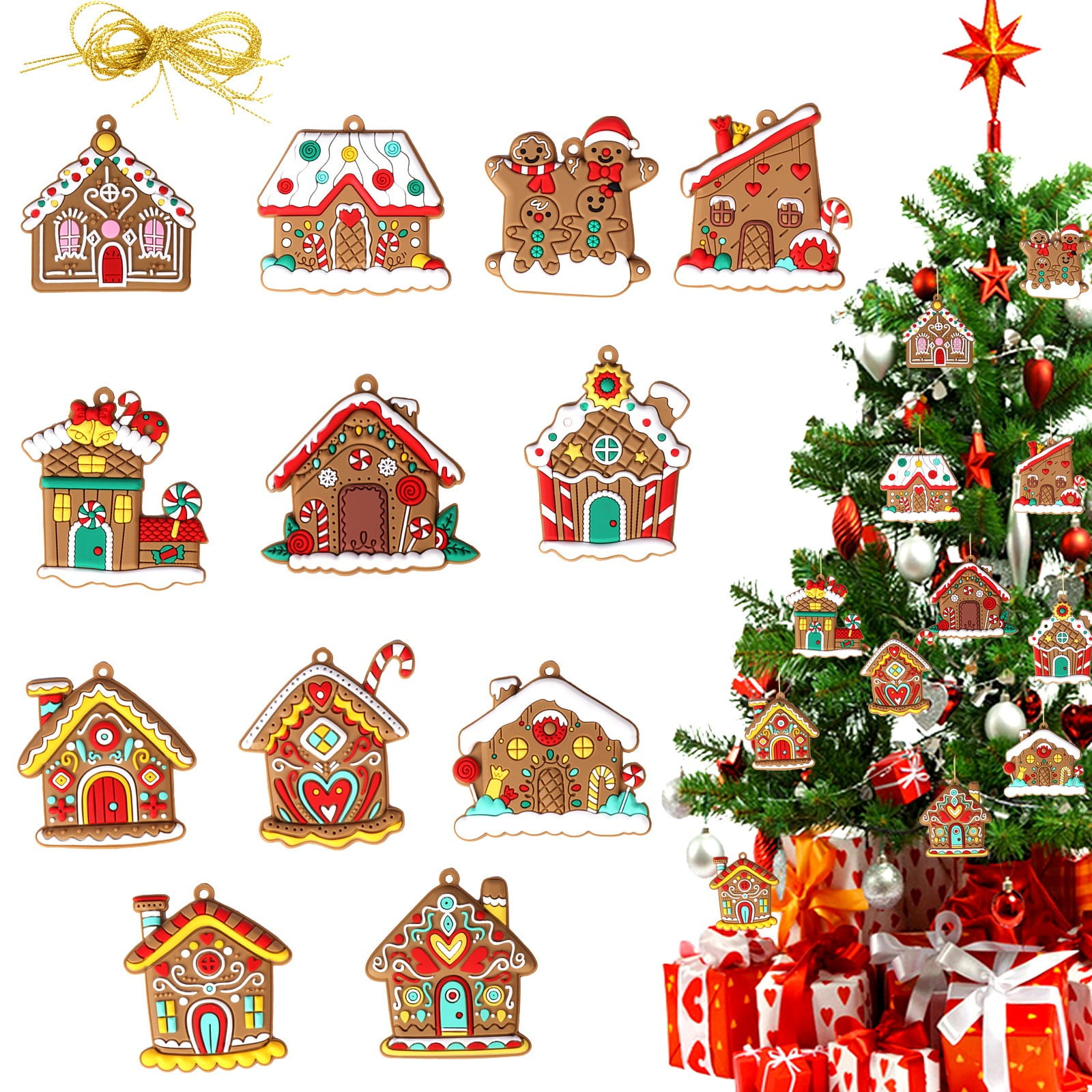 12pcs Hanging Gingerbread House Ornament Christmas Tree Holiday Party ...