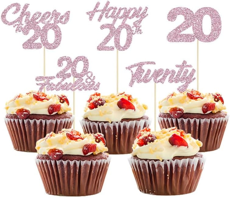 12pcs Happy 20th Birthday Cupcake Toppers Hello 20 Cupcake Picks 20 ...