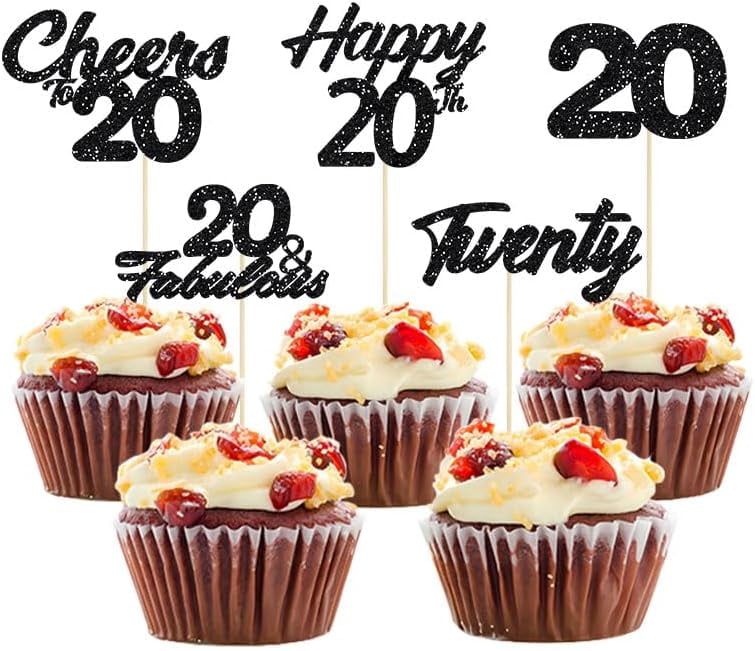 12pcs Happy 20th Birthday Cupcake Toppers Hello 20 Cupcake Picks 20 ...