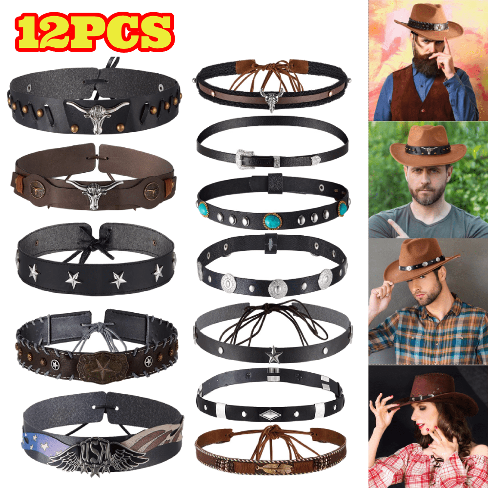 12pcs Hat Bands for Cowboy Hat, Leather Turquoise Beaded Bands, Ethnic ...