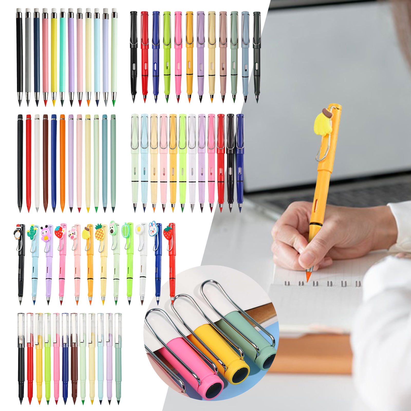 12pcs Inkless Eternal Colored Pencils with Erasers,Infinity Coloring Metal Pencils,Everlasting ...