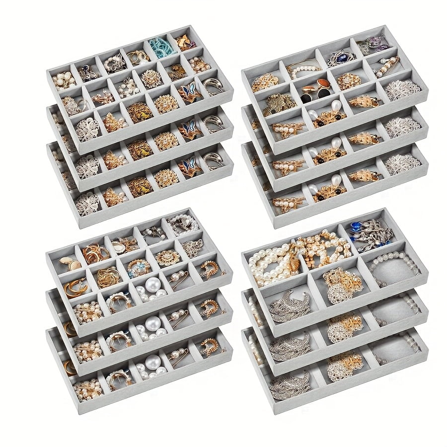 12pcs Jewelry Tray Velvet Stackable Jewelry Organizer Trays Divided ...