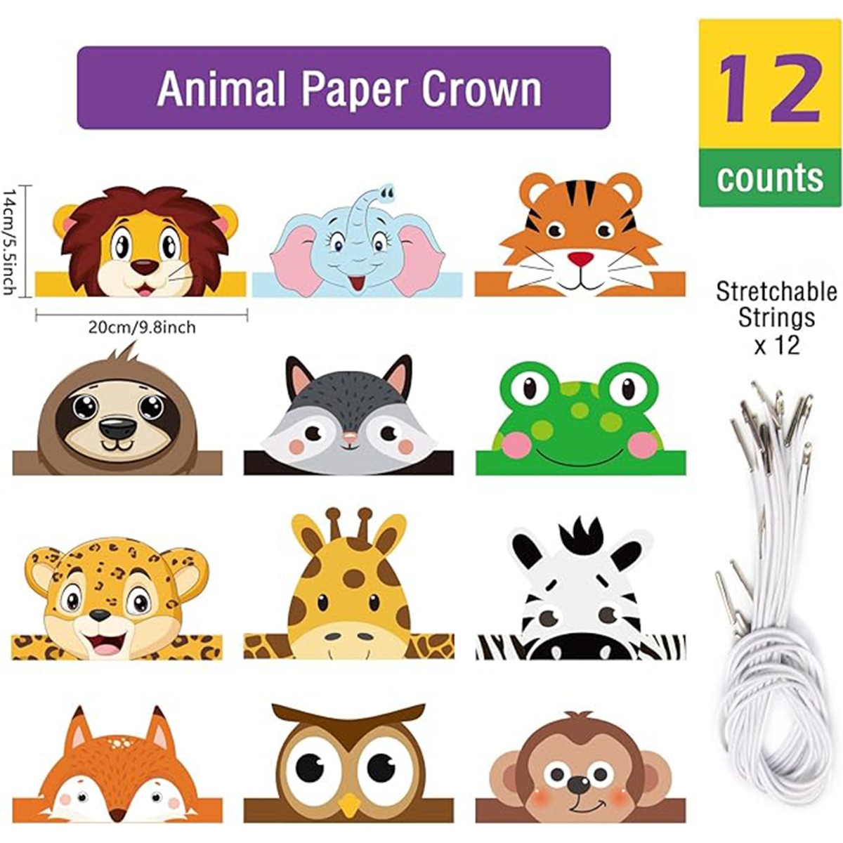 12pcs Jungle Animals Hat Headband Jungle Safari Lion Giraffe Elephant ...
