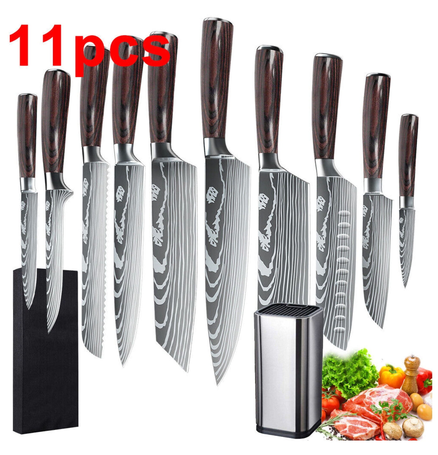 12pcs Kitchen Knife Sets Damascus Pattern Stainless Steel Chef Cooking ...