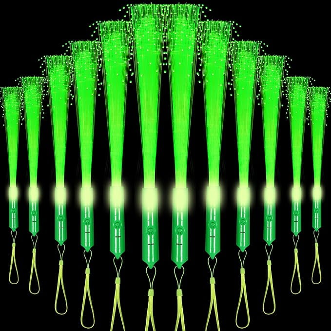 12pcs LED Glow Fiber Optic Wands Light Up Fiber Wands with 3 Flashing ...
