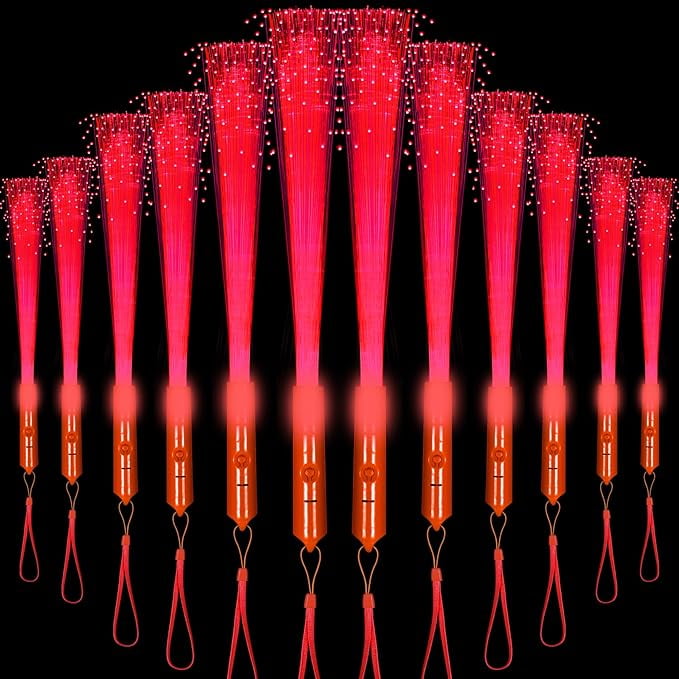 12pcs LED Glow Fiber Optic Wands Light Up Fiber Wands with 3 Flashing ...