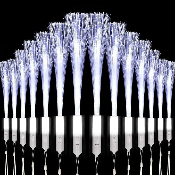 12pcs LED Glow Fiber Optic Wands Light Up Fiber Wands with 3 Flashing ...