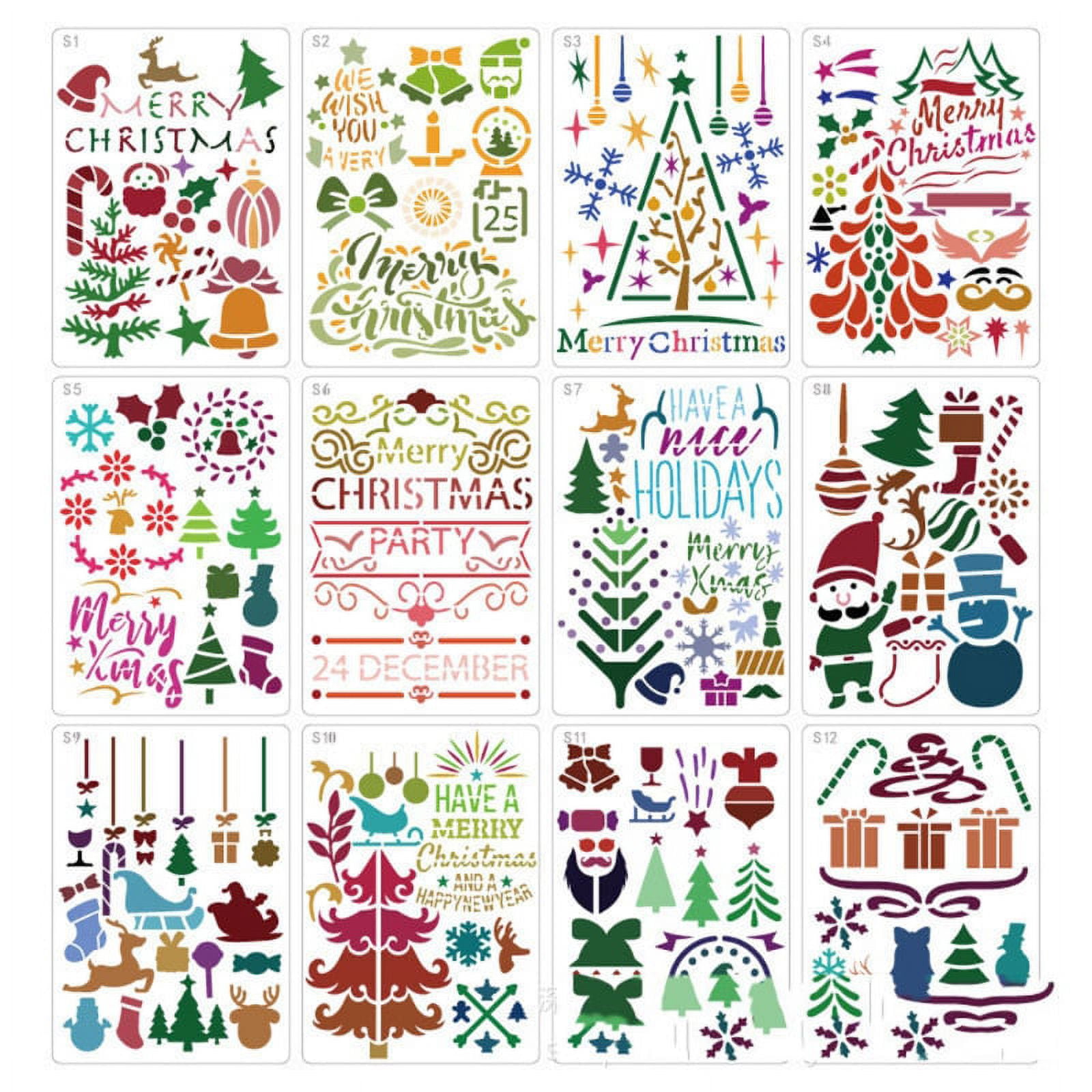 12pcs Large Christmas Drawing Templates Resuable DIY Graffiti Stencil 5 ...