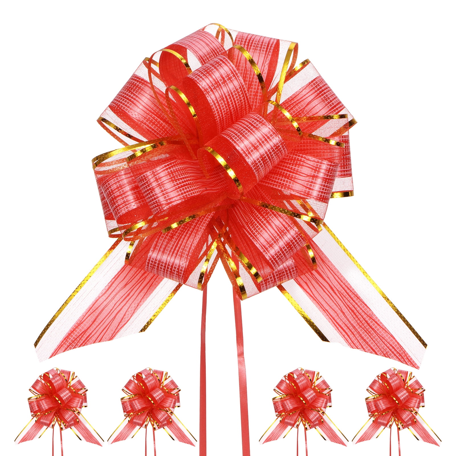 12pcs Large Pull Bow 8.7 Inch Tree Stripes Bows for Wedding Baskets Red ...