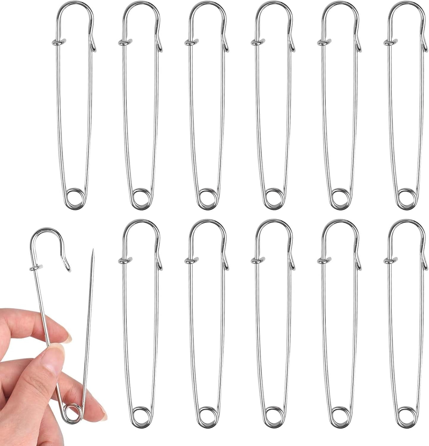 12pcs Large Safety Pins, 4in Stainless Steel Sturdy Clothes Pins Heavy ...